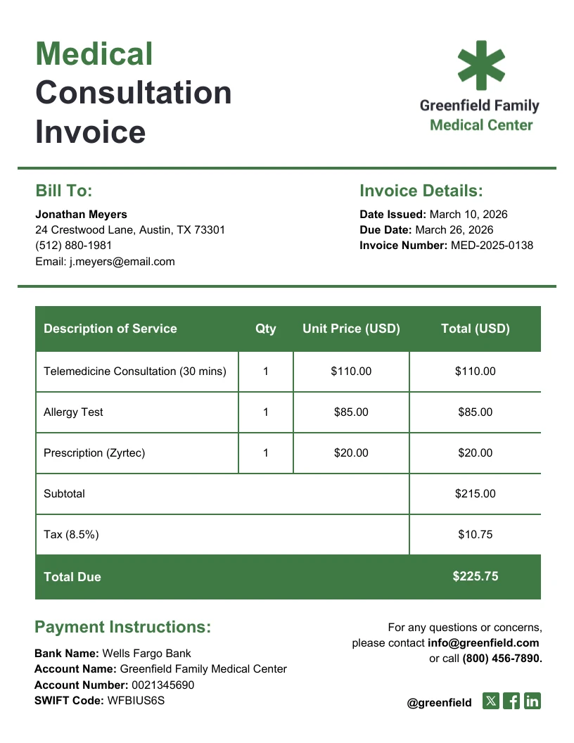 Medical Consultation Invoice Form Template - Venngage