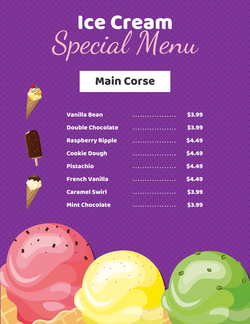 Fun Elegant Purple Ice Cream Menus - Venngage