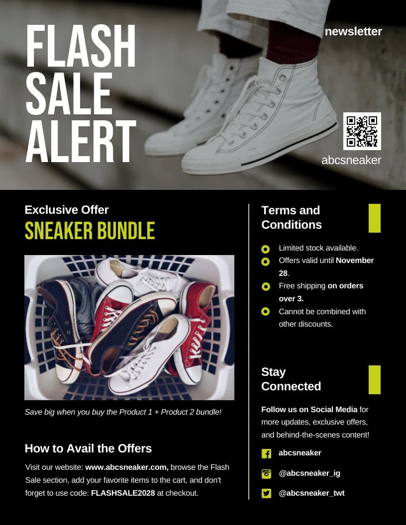 Sneaker Flash Sale Alerts Newsletter Template - Venngage