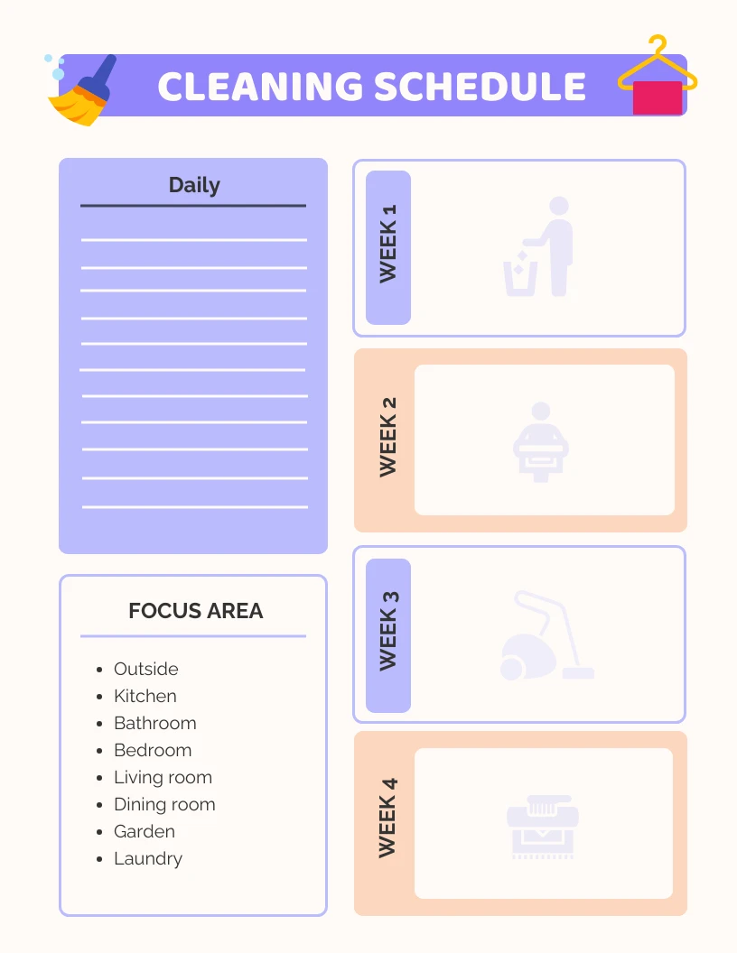 Purple Cream Clean Home Schedule Template - Venngage