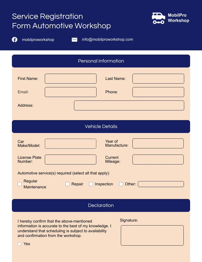 Formulário de Registro de Serviço - Venngage