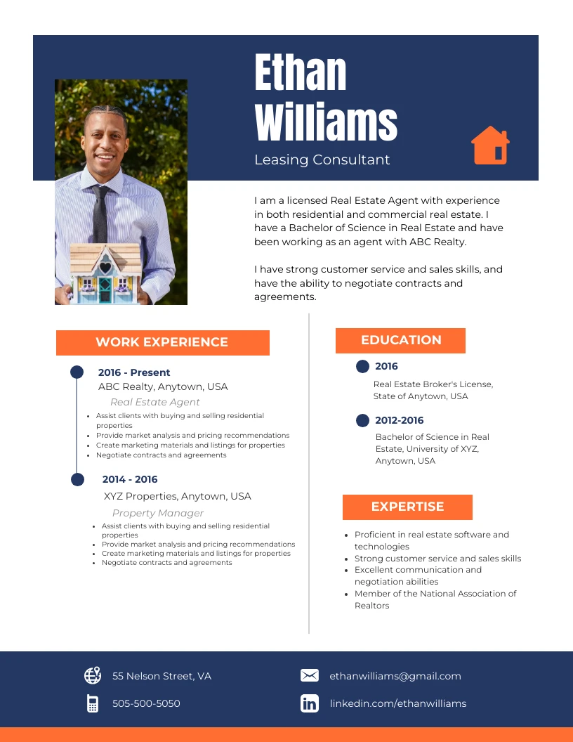 Leasing Consultant Real Estate Resume Template - Venngage