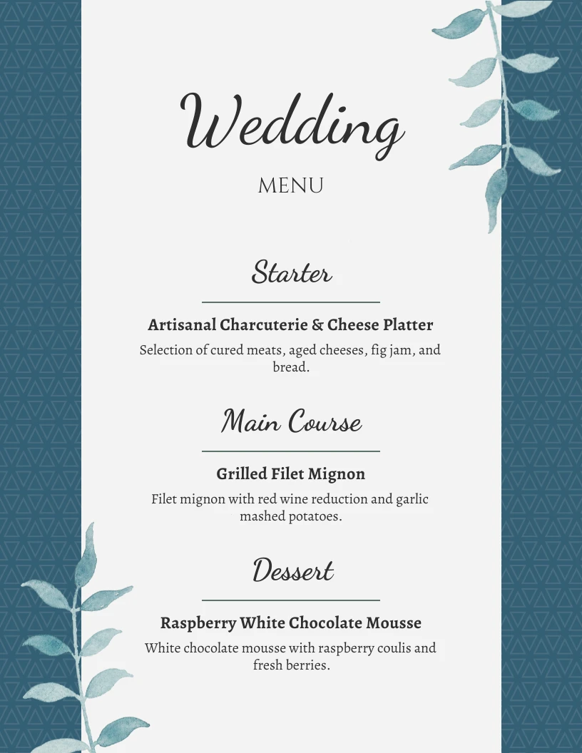 Blue And Beige Minimalist Wedding Menu - Venngage