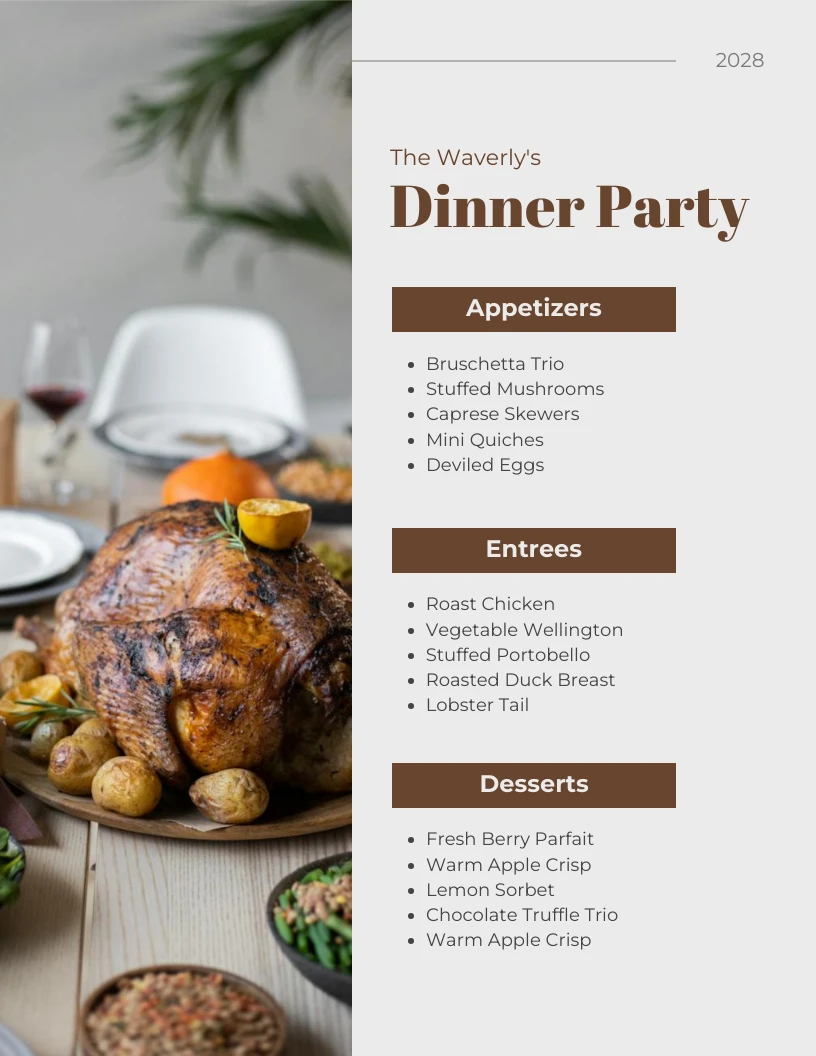 Grey And Brown Simple Dinner Party Menu - Venngage
