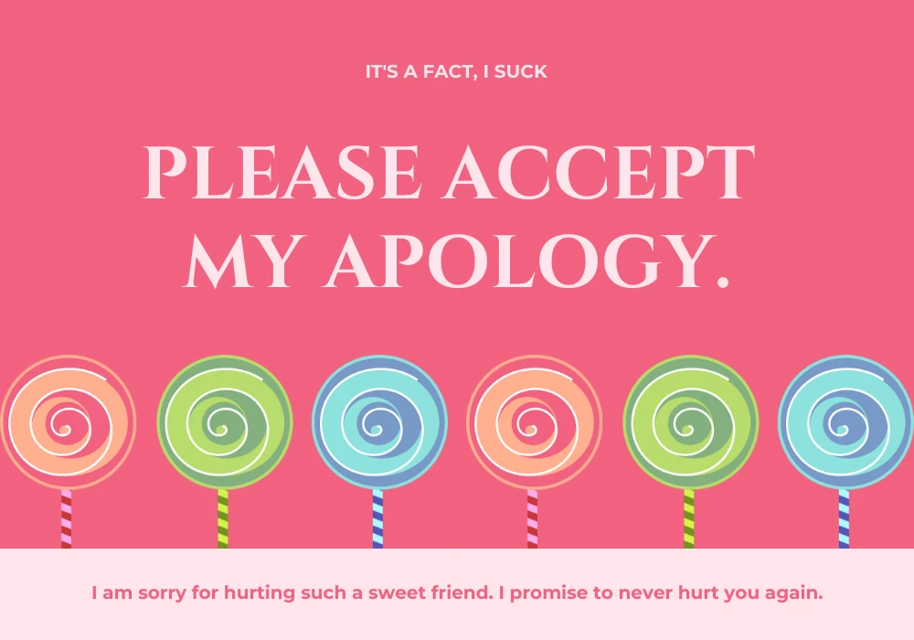 Pink Simple Lollipop Apology Card - Venngage