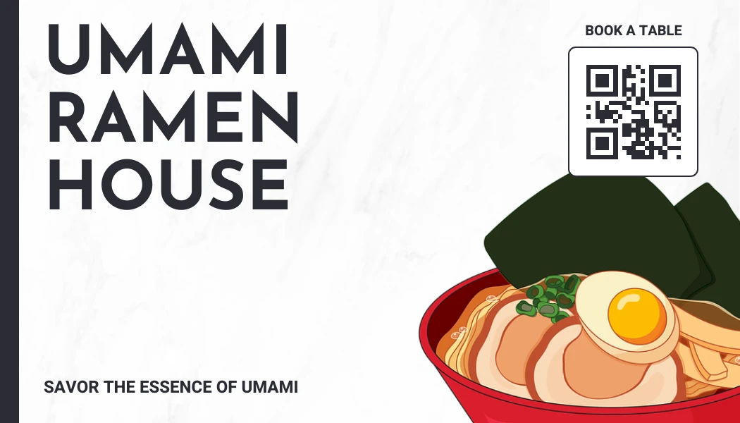 White And Black Modern Texture Ramen House QR Code Business Card - Venngage