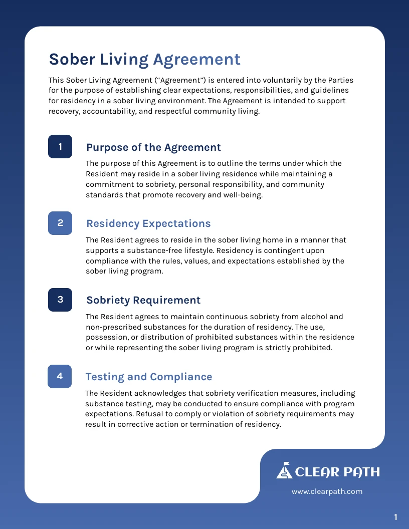 Sober Living Contract Template - Venngage