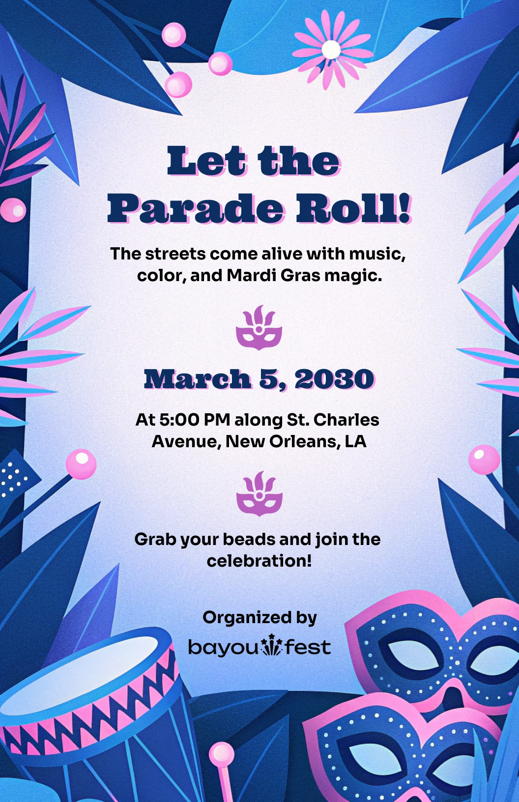 Mardi Gras Parade Festival Poster Template - Venngage