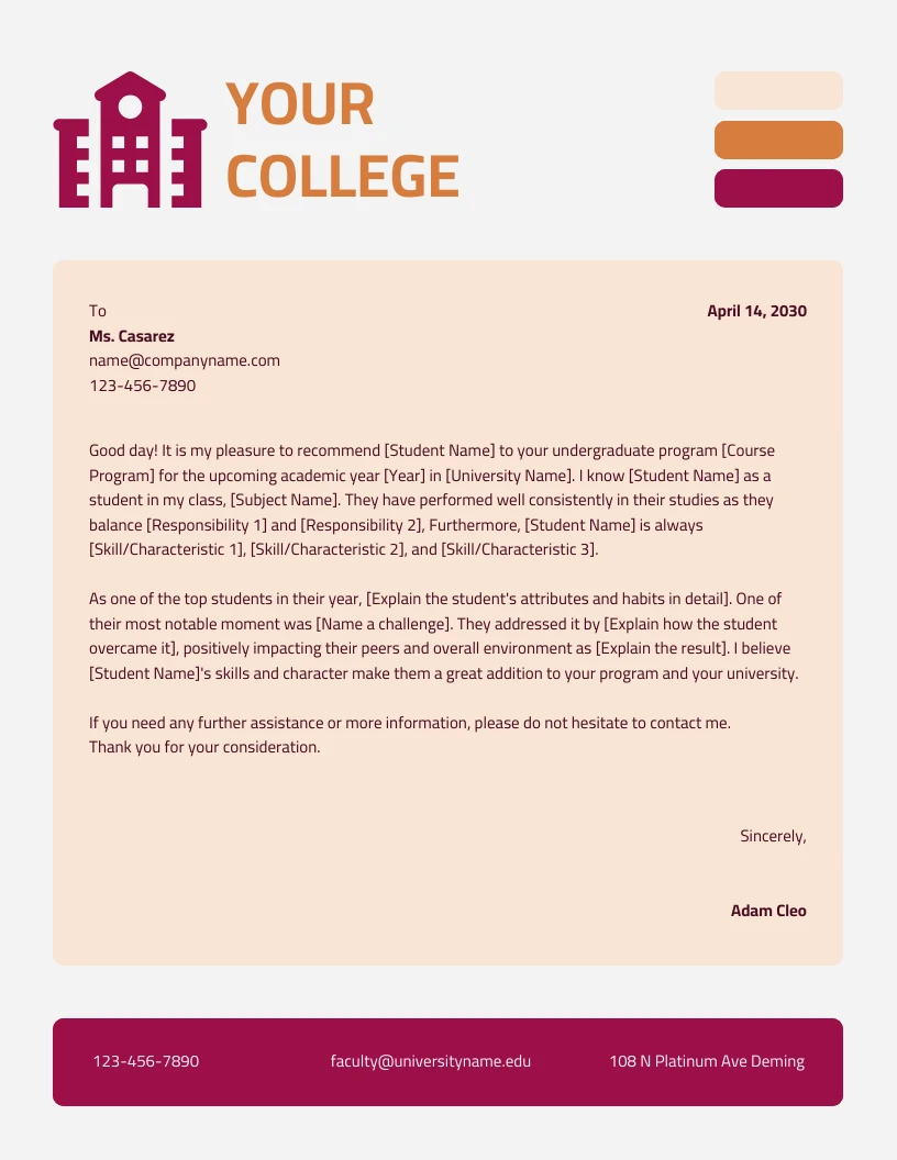 Light Grey Modern Professional College Letterhead - Venngage