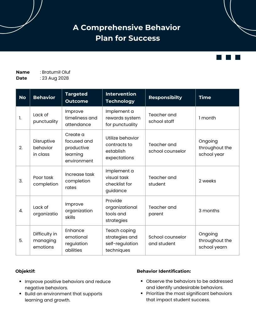 Black Pearl White Behavior Plan Template - Venngage