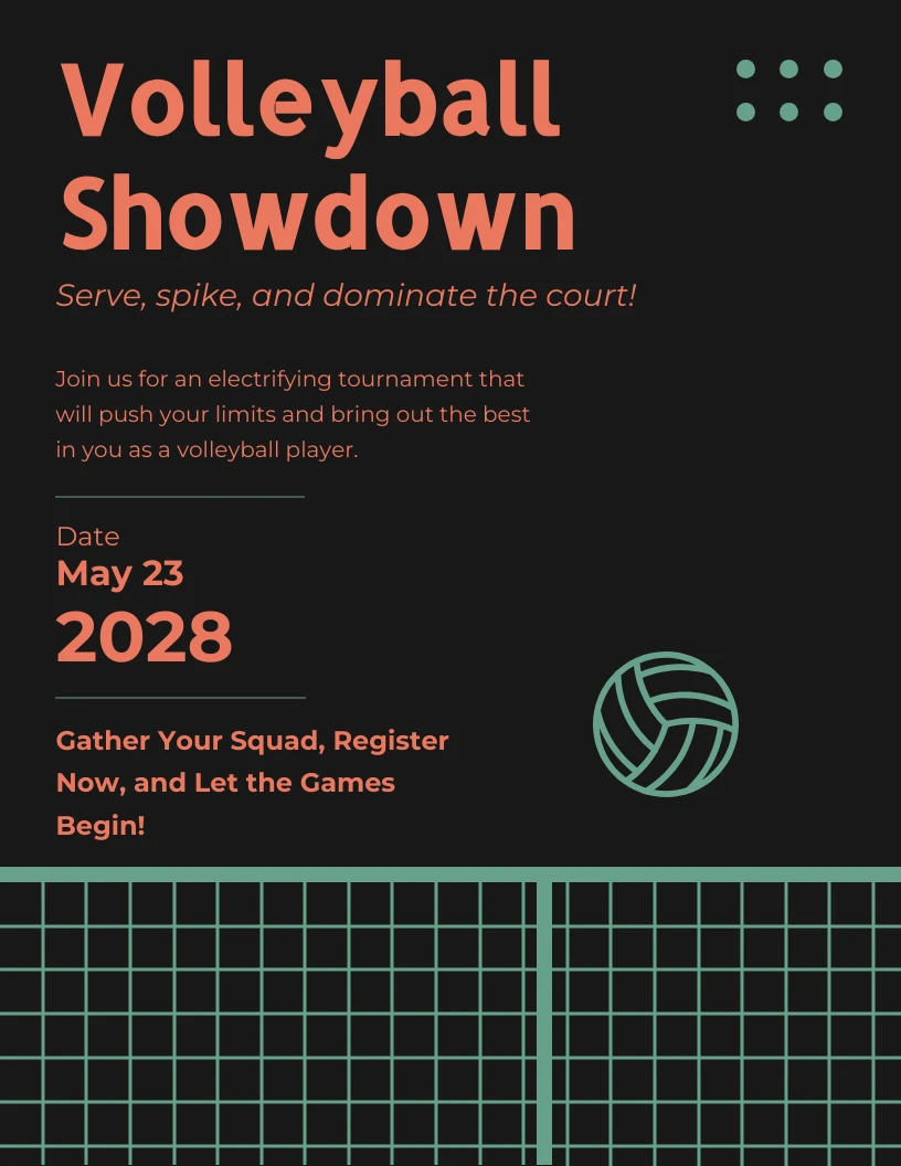 Orange And Soft Green Volleyball Invitation - Venngage