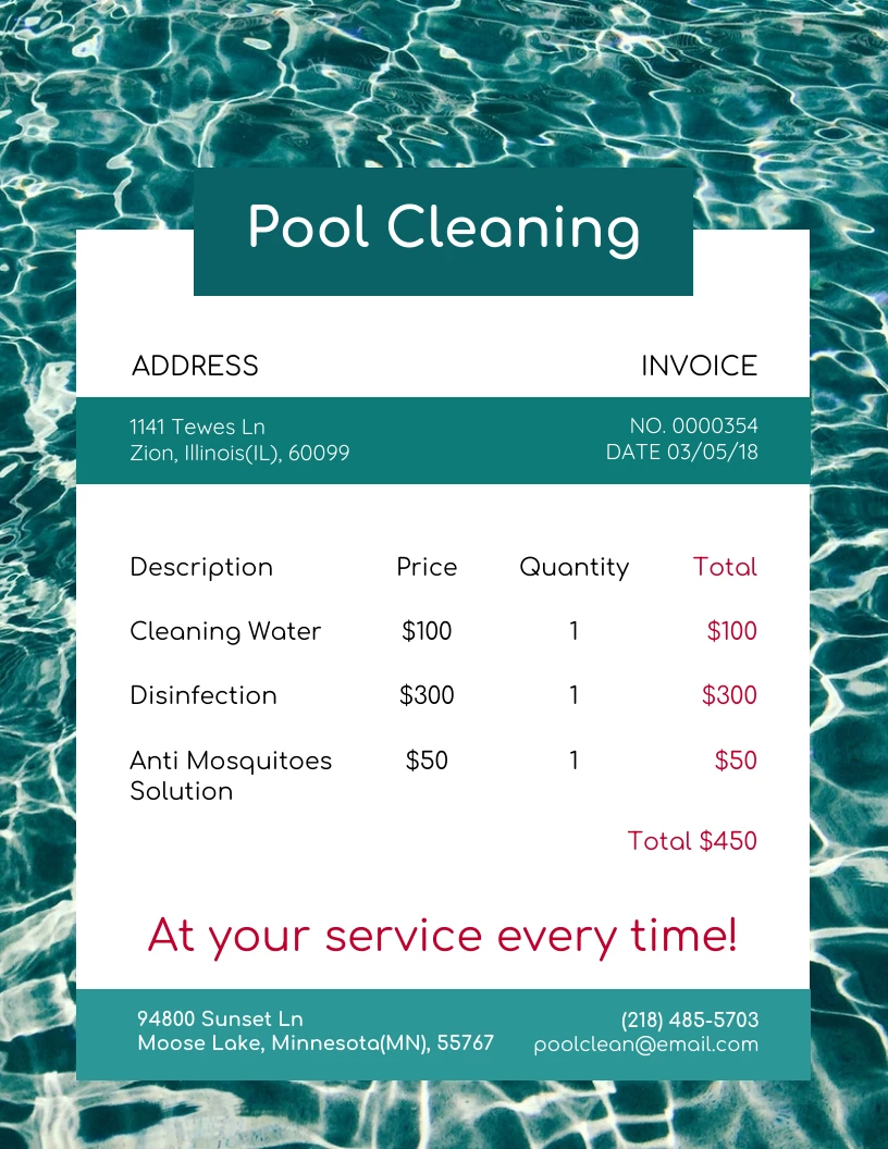 Pool Service Cleaning Invoice Template - Venngage