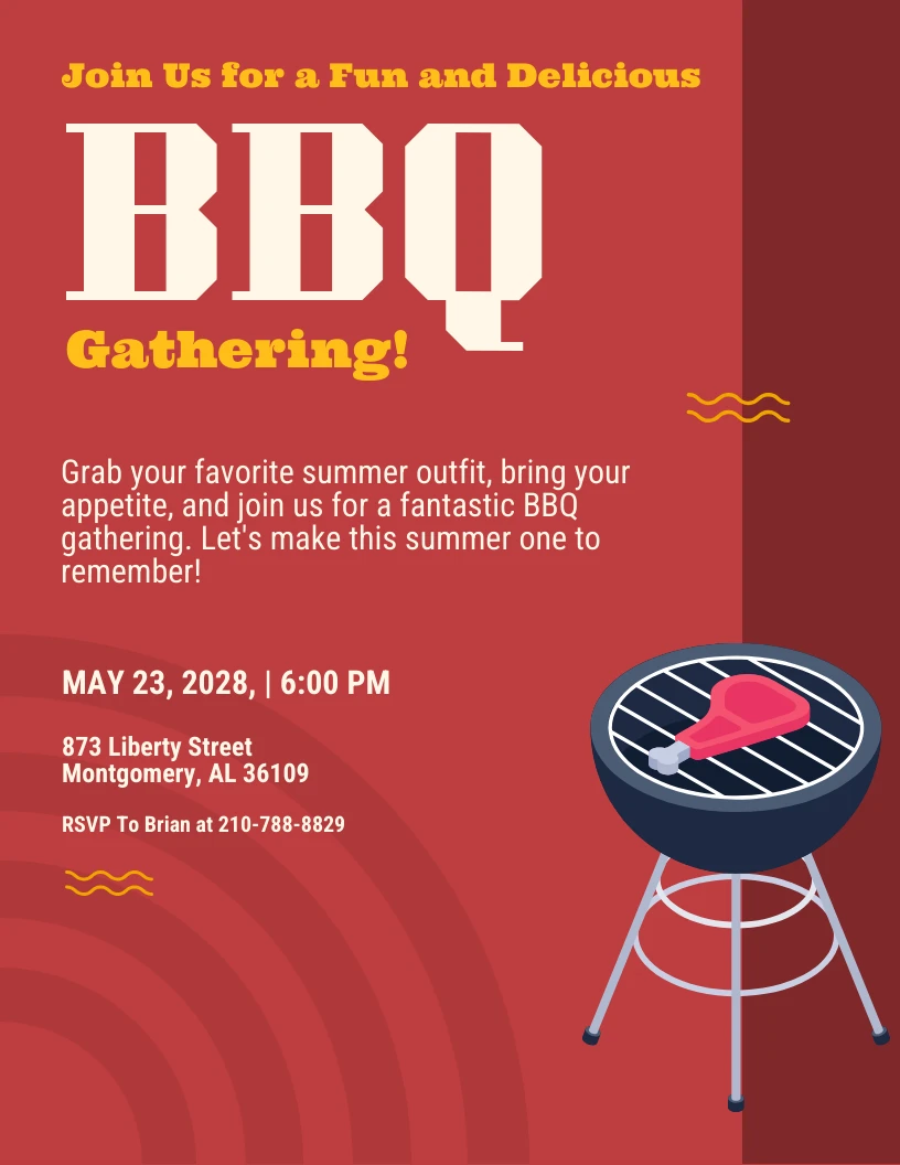 Red Simple Modern Classic Minimalist BBQ Gathering Invitation - Venngage