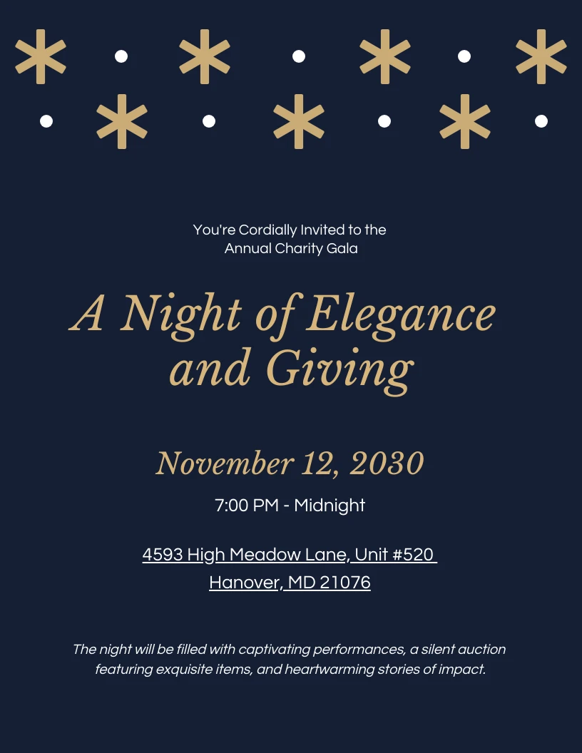 Dark Blue And Gold Gala Invitation - Venngage