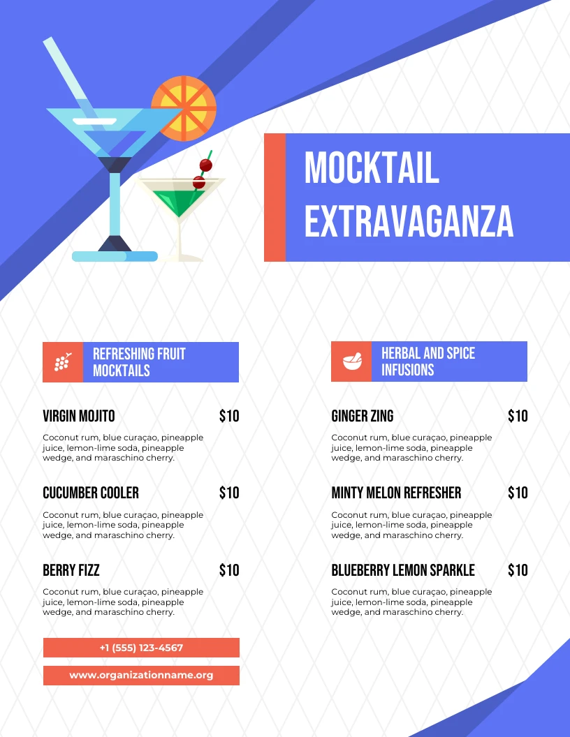 White And Blue Modern Geometric Drink Menu - Venngage