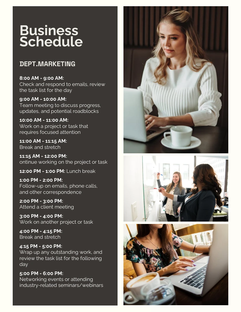 Simple Dark Grey Business Schedule Template - Venngage