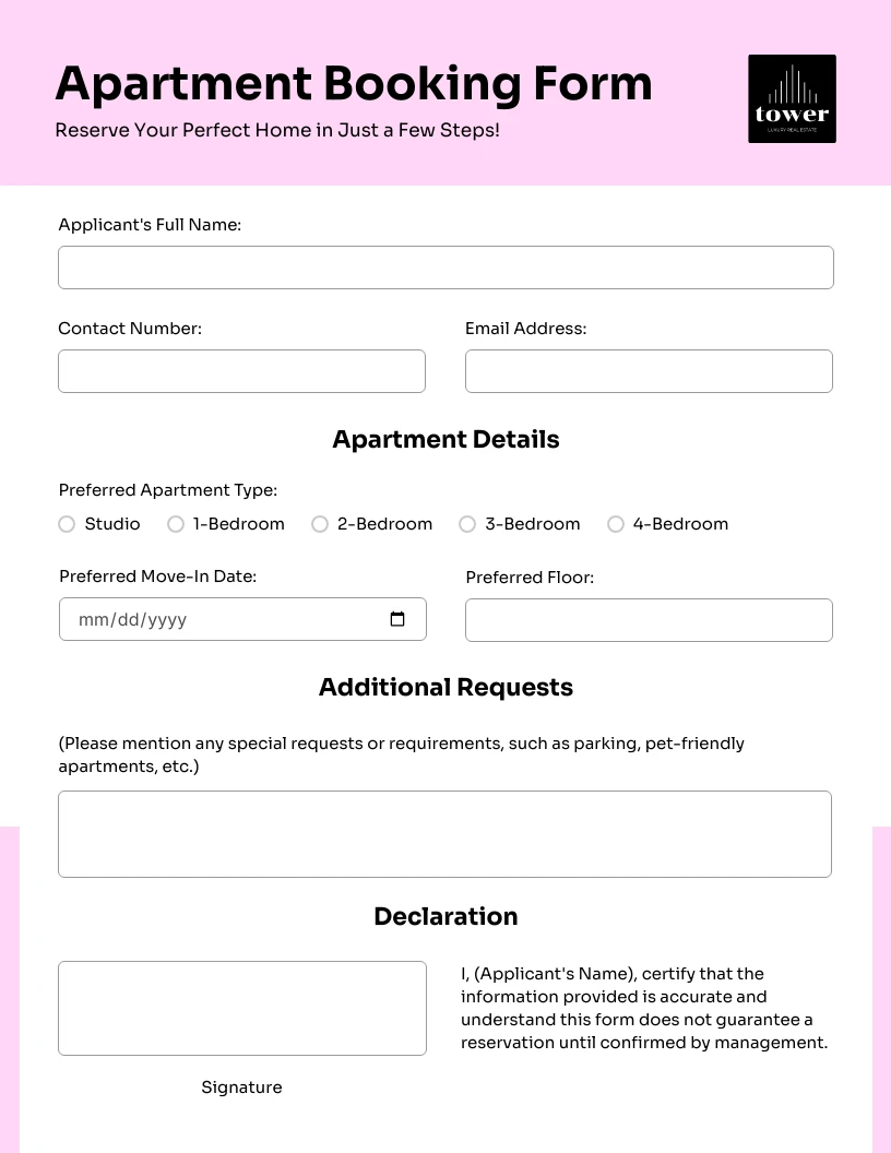 White Pink Booking Forms - Venngage