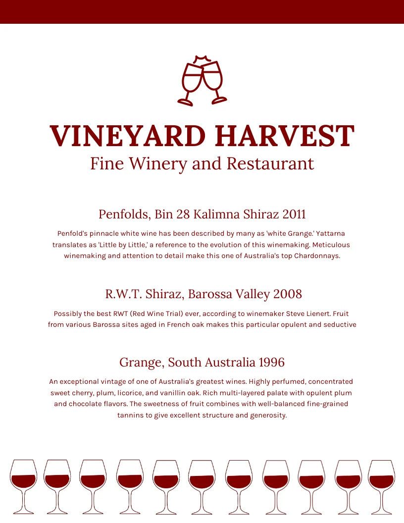 White And Red Simple Elegant Wine Menu - Venngage