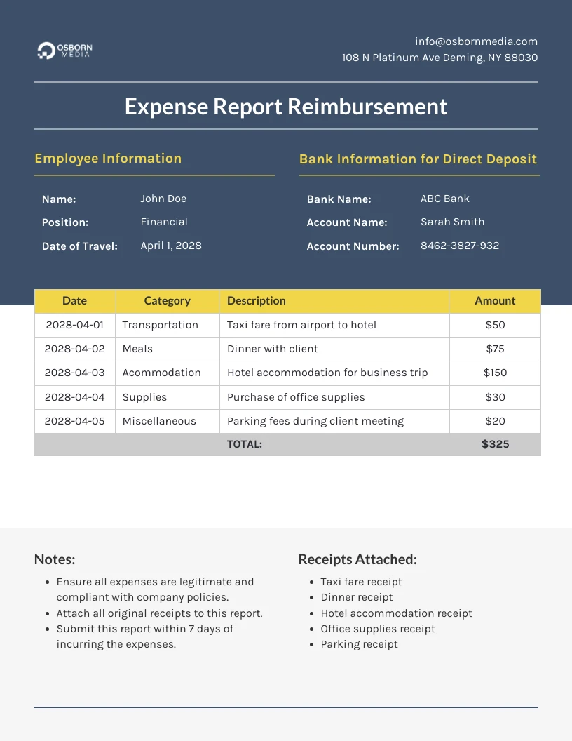 Expense Report Reimbursement Template - Venngage