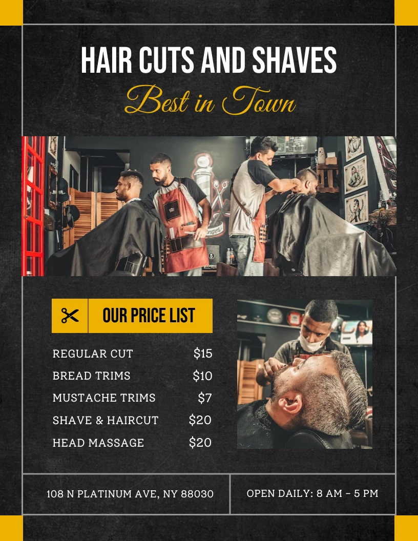Haircuts and Shaves Flyer Template - Venngage
