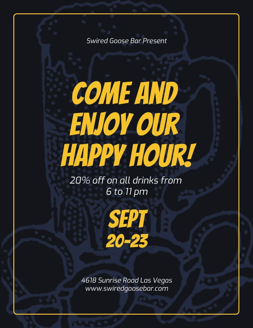 Modern Happy Hour Bar Flyer Template - Venngage