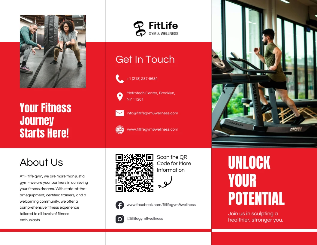 Black Red Gym Tri Fold Brochure Template - Venngage