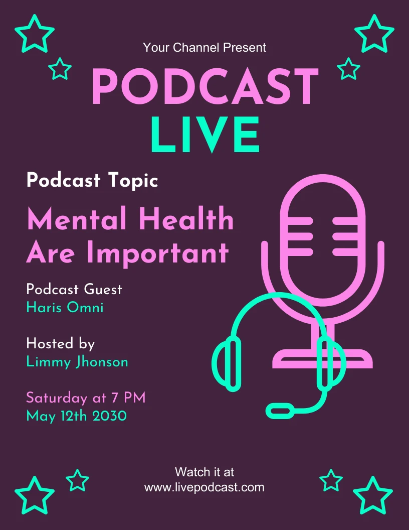 Mental Health Podcast Live Flyer Template - Venngage