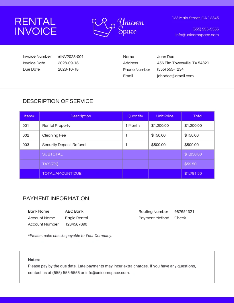 Blue Rental Property Management Invoice Template - Venngage