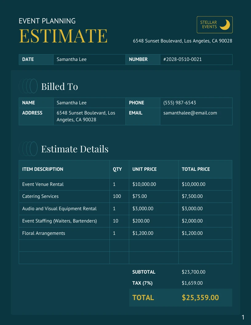 Modelo de estimativa de planejamento de eventos - Venngage