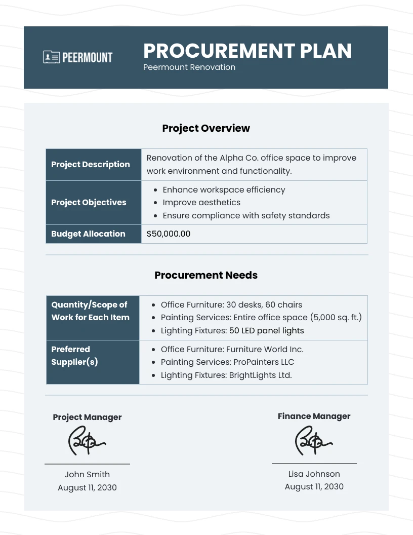 Dark Blue Procurement Plan Template - Venngage