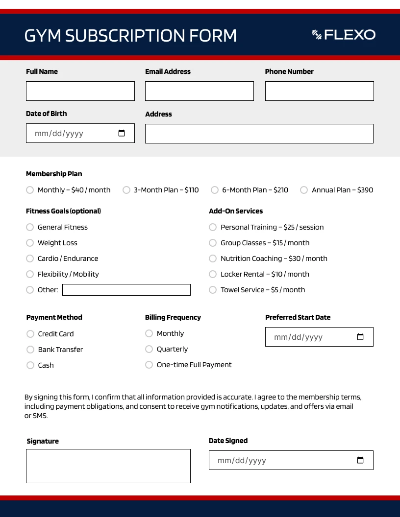 Gym Registration Form Template - Venngage