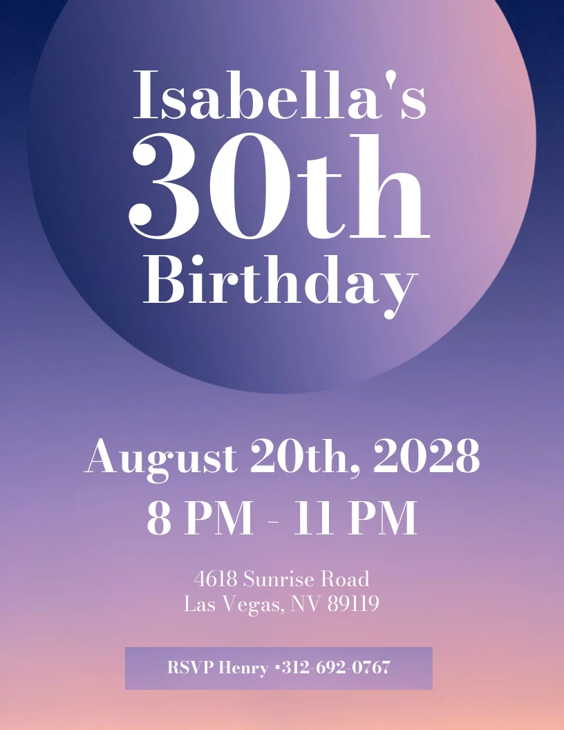 Gradient 30th Birthday Invitations - Venngage