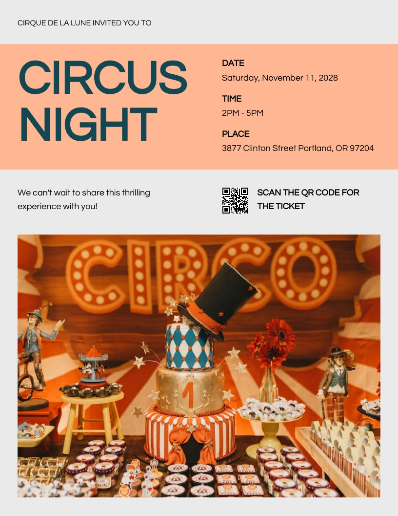 Invitación Circo moderno naranja y azul - Venngage