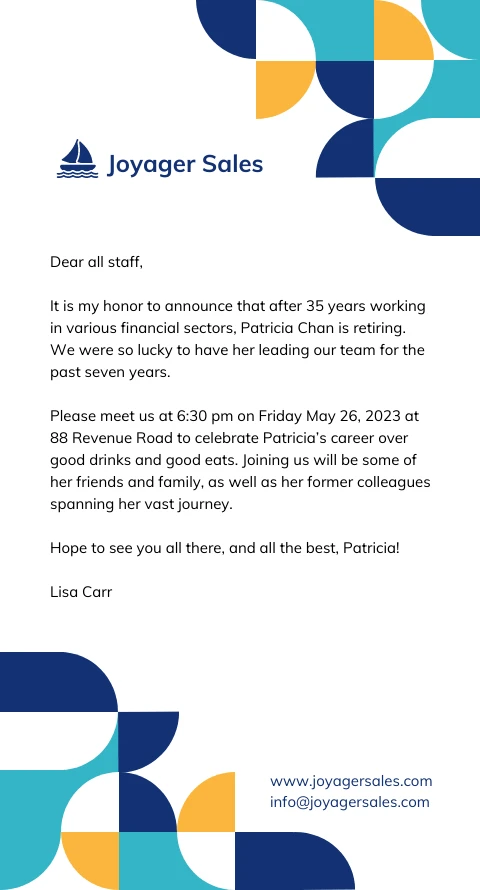 Retirement Party Mobile Email Newsletter Template - Venngage