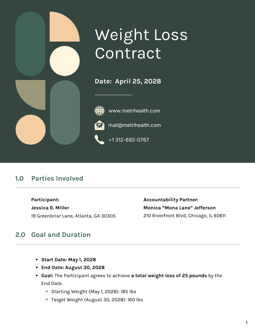 Weight Loss Contract Template - Venngage