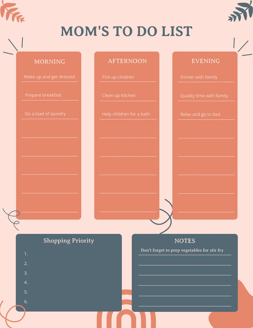 Navy And Red Vibrant Mom To Do List Template - Venngage