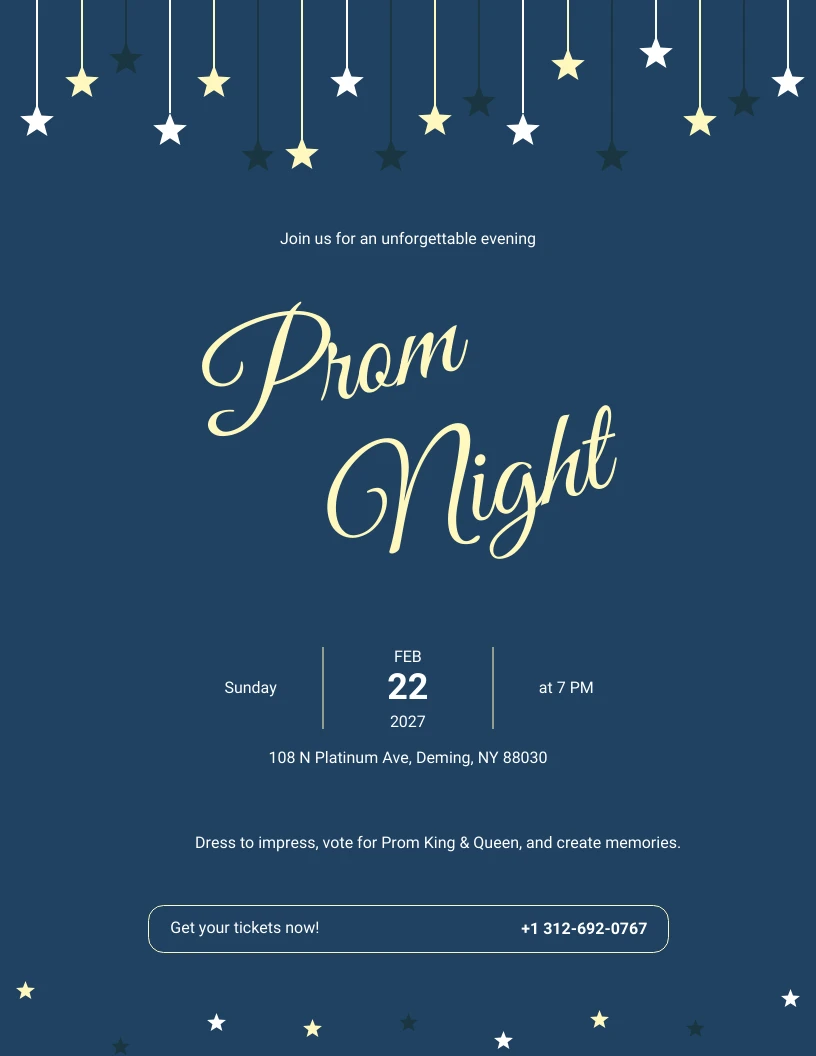 Dark Blue And Star Illustrative Prom Night Poster - Venngage