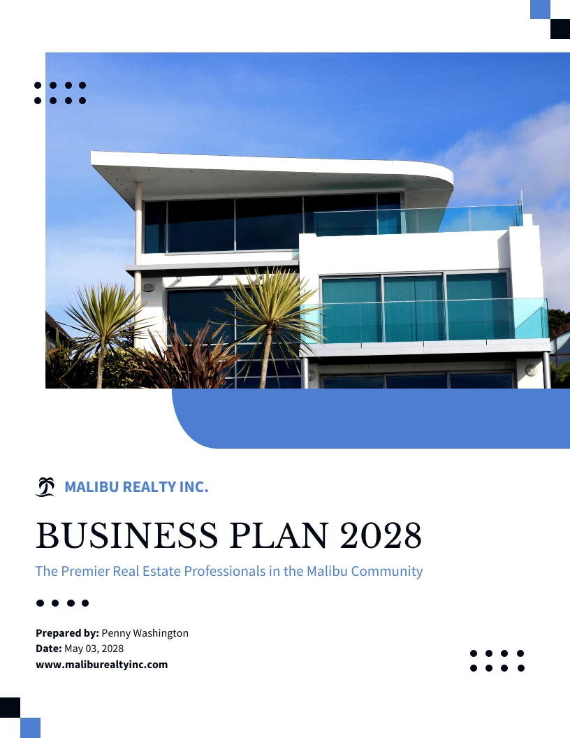 White Blue Real Estate Business Plan Template - Venngage