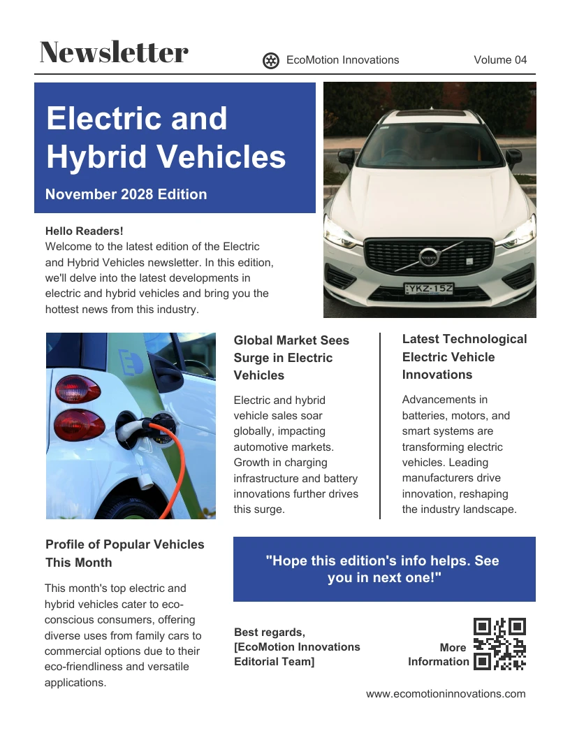Electric Hybrid Vehicles Newsletter Template - Venngage