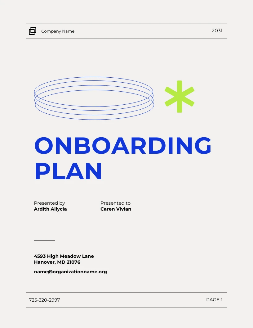 White Blue Neon Green Onboarding Plan Template - Venngage
