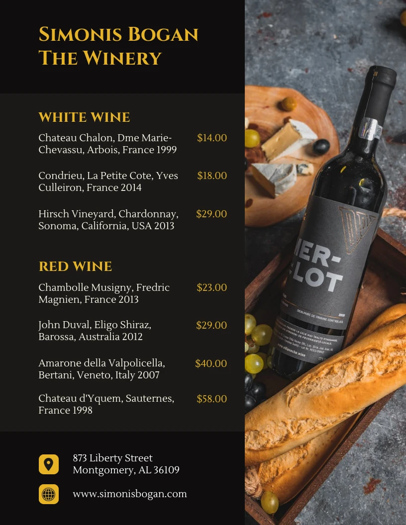 Black Modern Fancy Wine Menu - Venngage