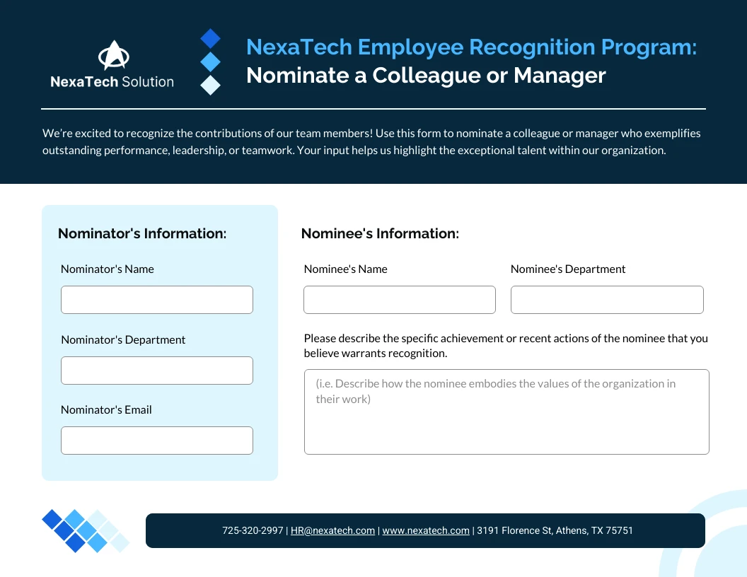 Employee Recognition Program: HR Nomination Forms - Venngage