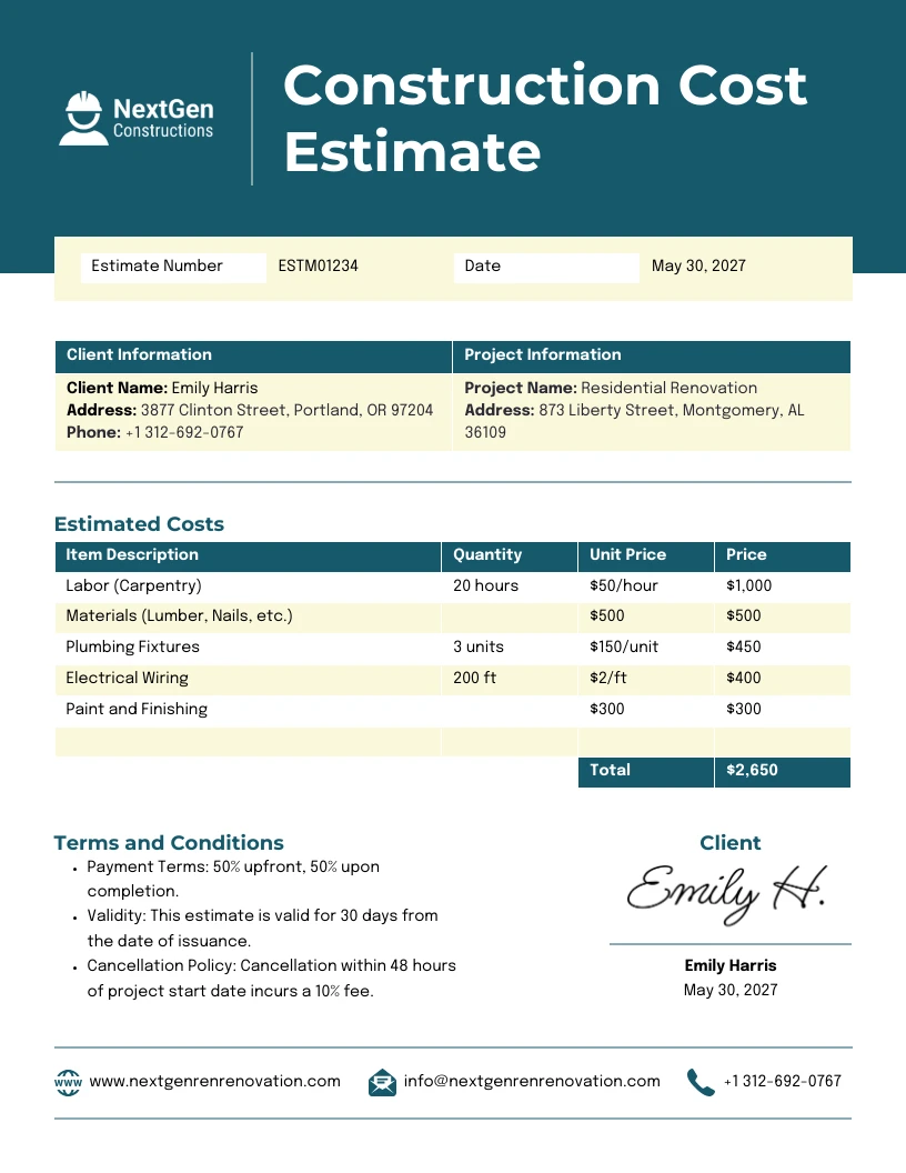 Estimate Construction General Trades
