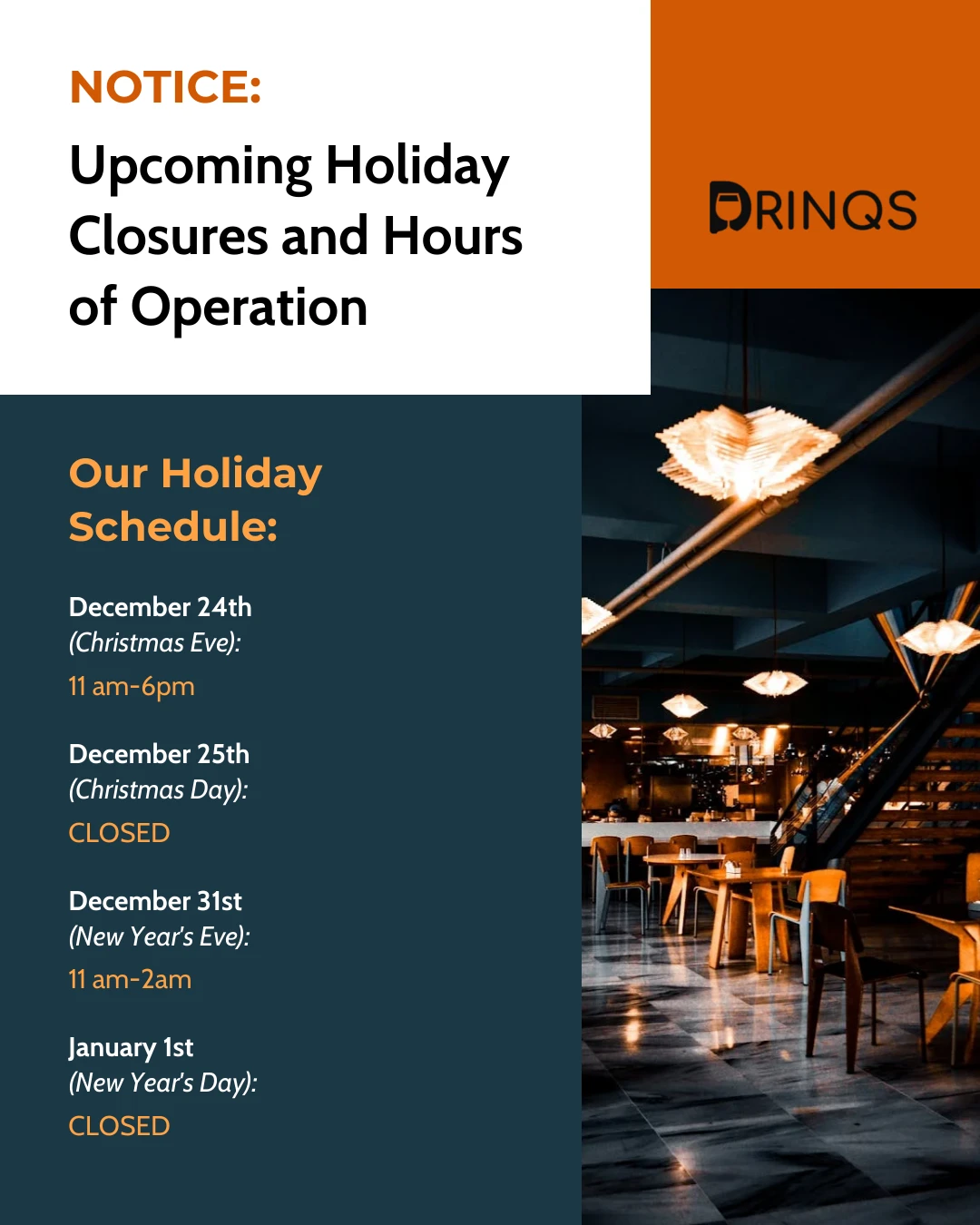 Business Holiday Schedule Notice Facebook Post - Venngage