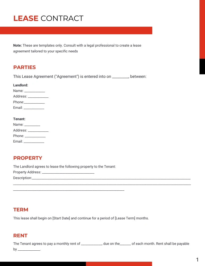 Red Black Lease Contract Template - Venngage