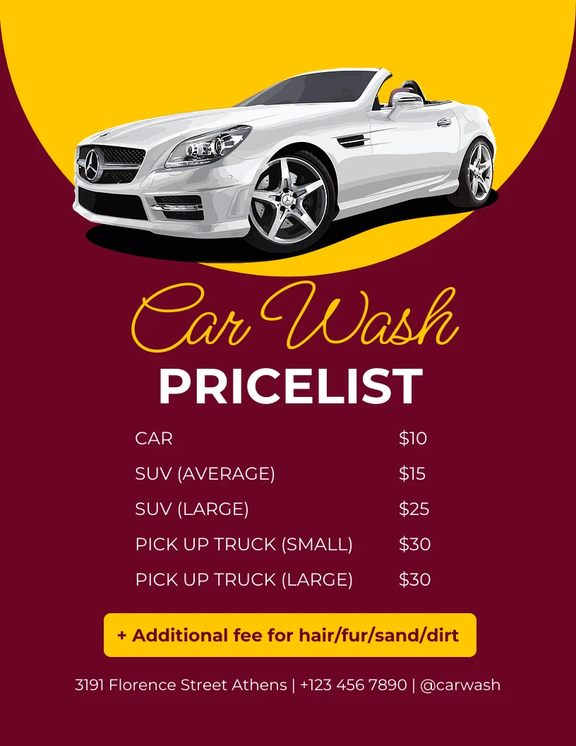 Hand drawn Car Wash Company Price List Template 54 OFF