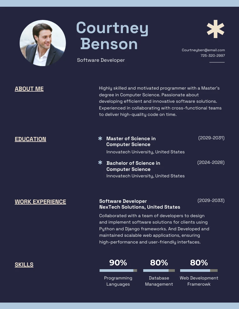 Black Blue Cream Software Developer Resume Template - Venngage