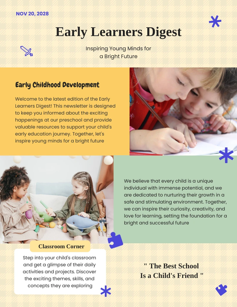 White Simple Preschool Newsletter Template - Venngage