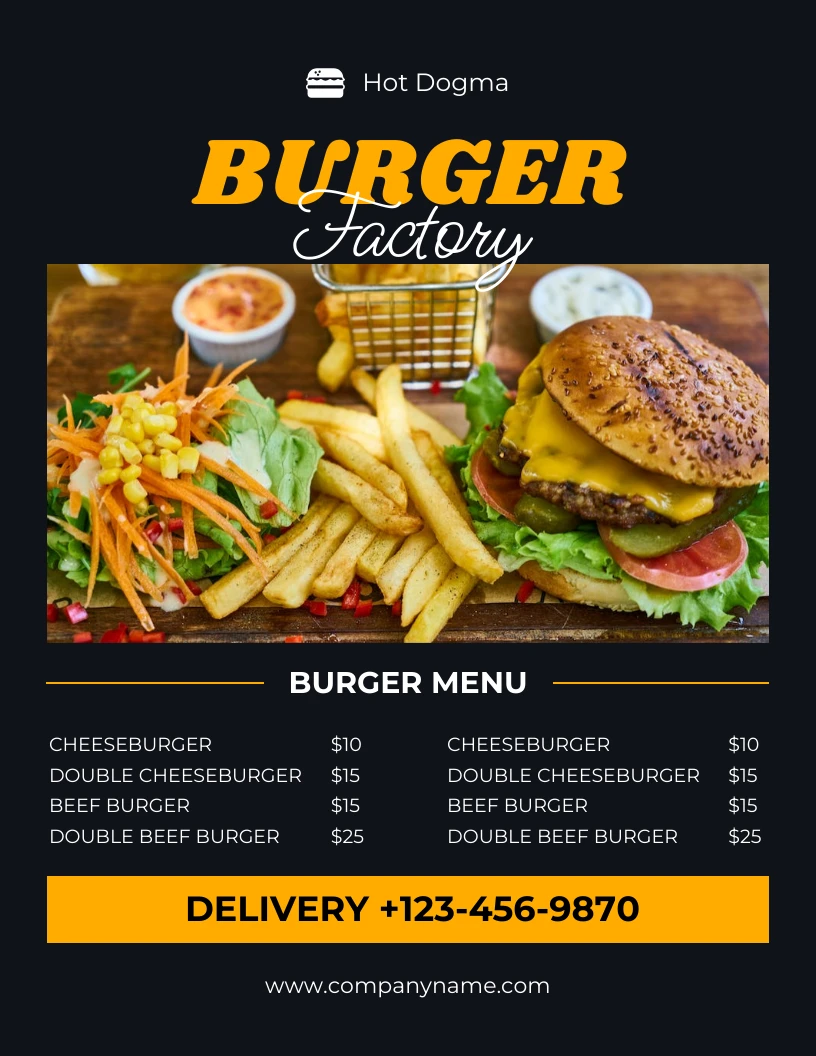 Burger Factory Menu Flyer Template - Venngage