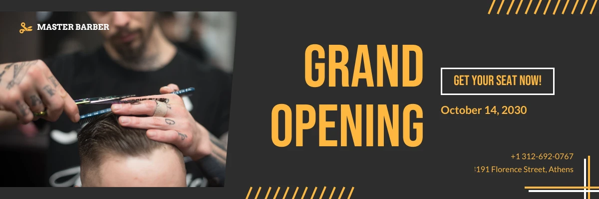 Brown And Gold Grand Opening Barber Banner - Venngage